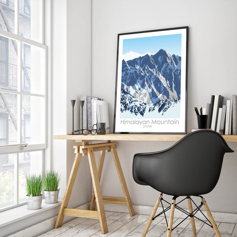 Himalayan Mountain Travel Poster Lhotse Print Nepal Art Print - Etsy