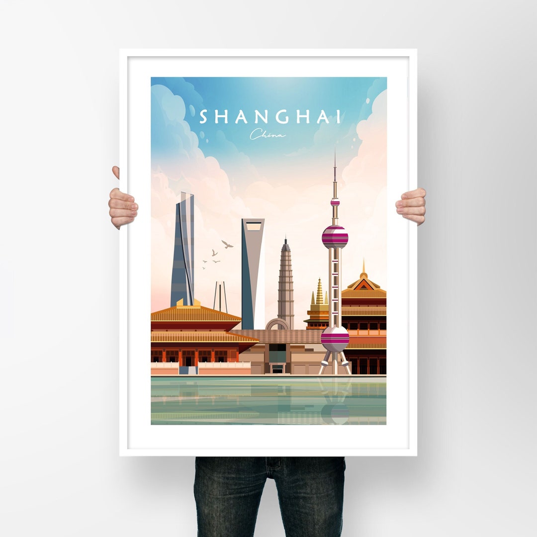 Shanghai Travel Poster | China Print | Shanghai Skyline Wall Art - Etsy