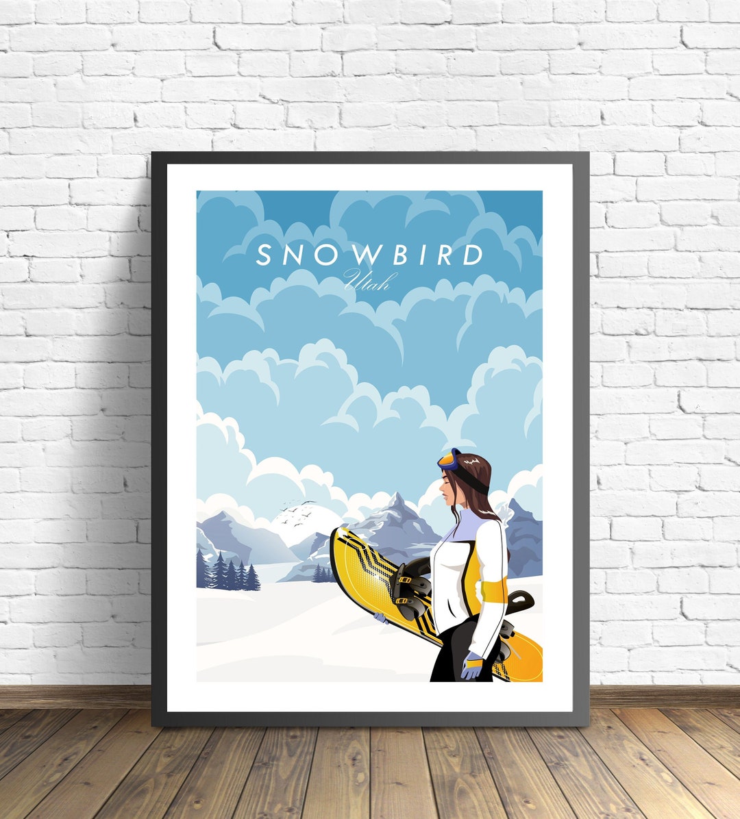 Snowbird Ski Resort Print | Utah Poster | Girl With Snowboard - Etsy