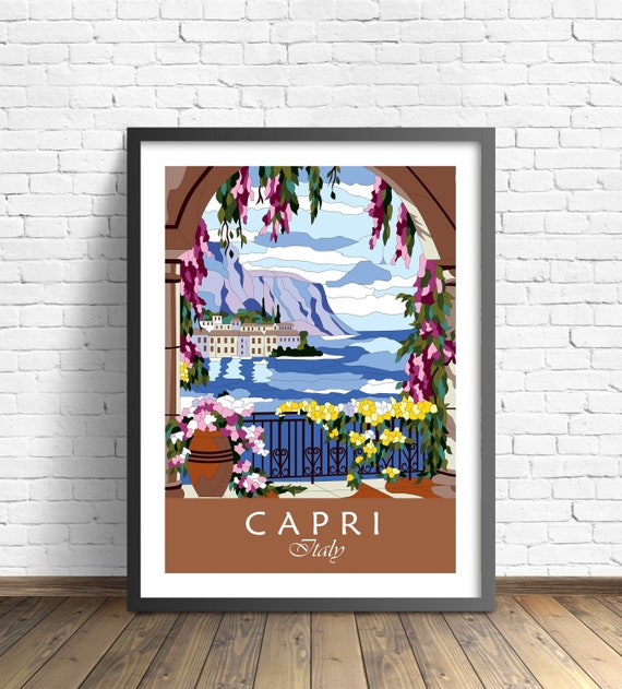 Capri Travel Poster Mediterranean Print Italy Art Print - Etsy