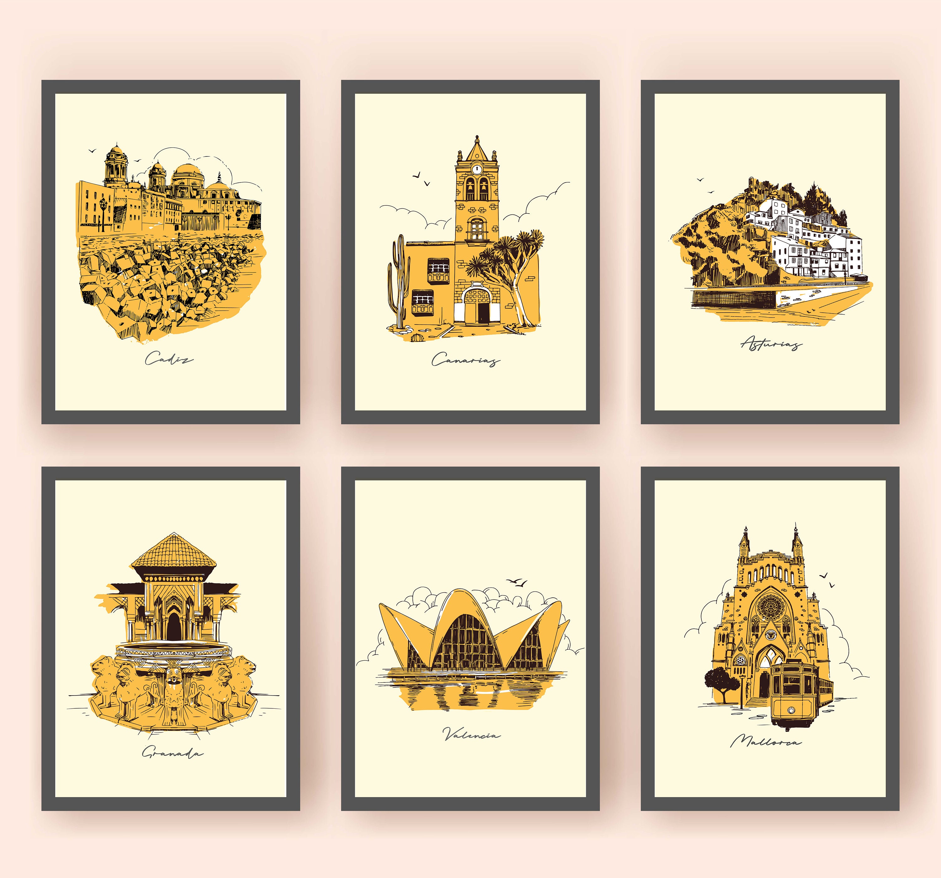 Spain Wall Art Set of 6 Prints , Spain Architecture Poster , Modern ...