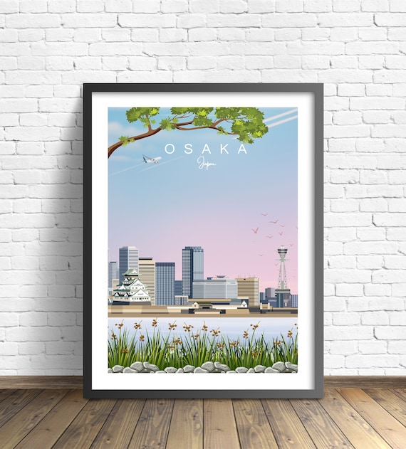 Japan Travel Poster Osaka Skyline Print - Etsy