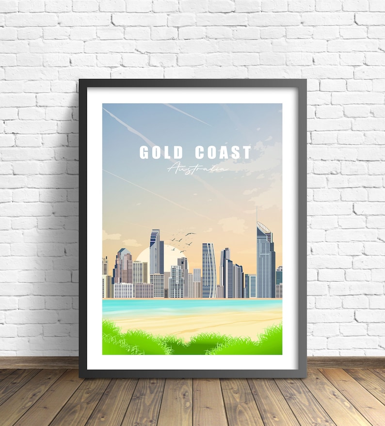 Gold Coast Travel Poster Australia Print Queensland Art - Etsy