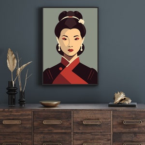 Chinese Woman Portrait Poster | Chinese Ethnic Motive Print | Female ...