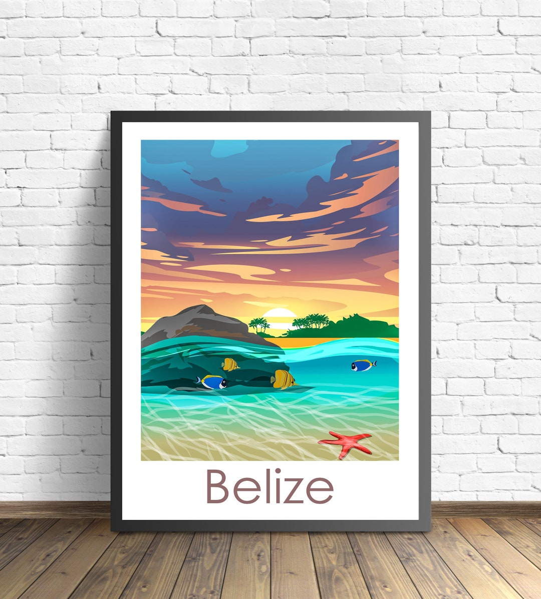 Belize Poster , Barrier Reef Travel Print | Caribbean Sea Print - Etsy