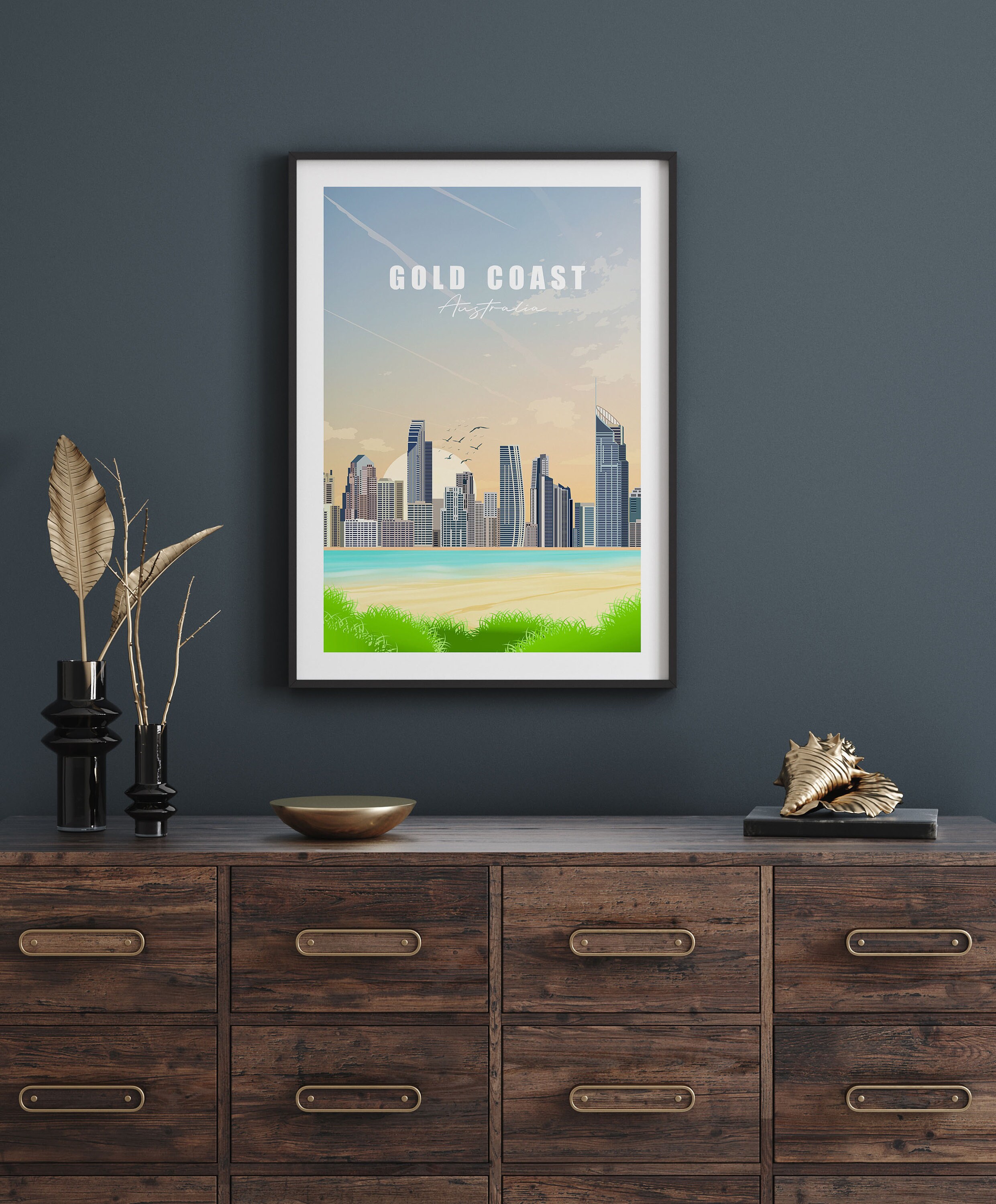 Gold Coast Travel Poster Australia Print Queensland Art - Etsy