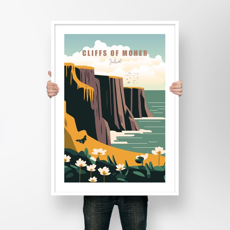 Cliffs of Moher Travel Poster , Ireland Print , Lahinch , County Clare ...