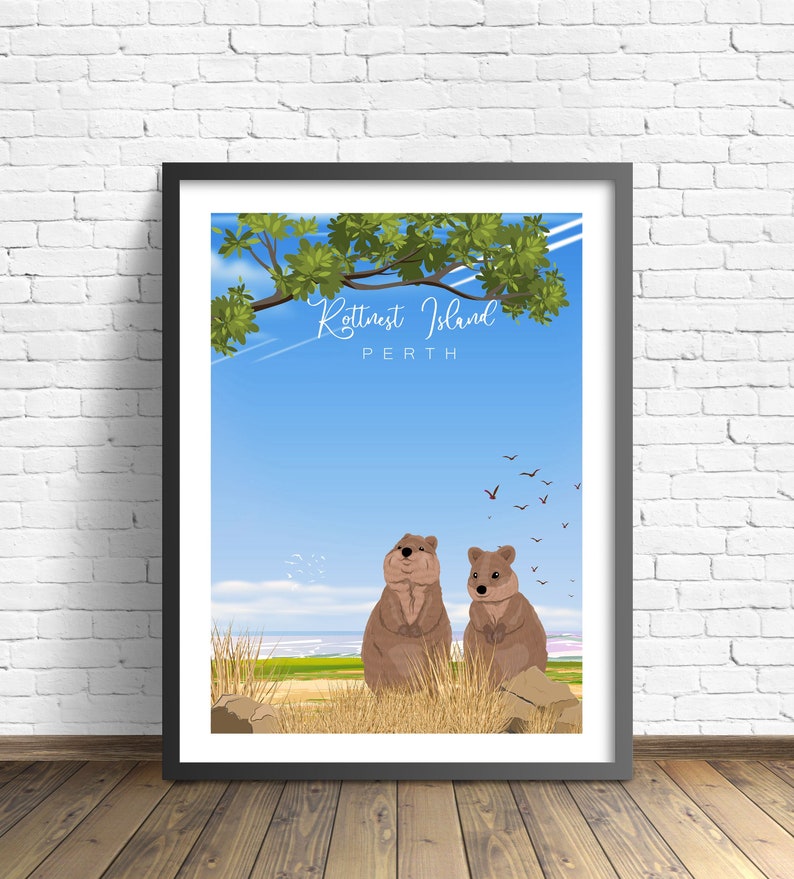 Rottnest Island Poster | Perth Travel Print | Quokka Wall Art - Etsy