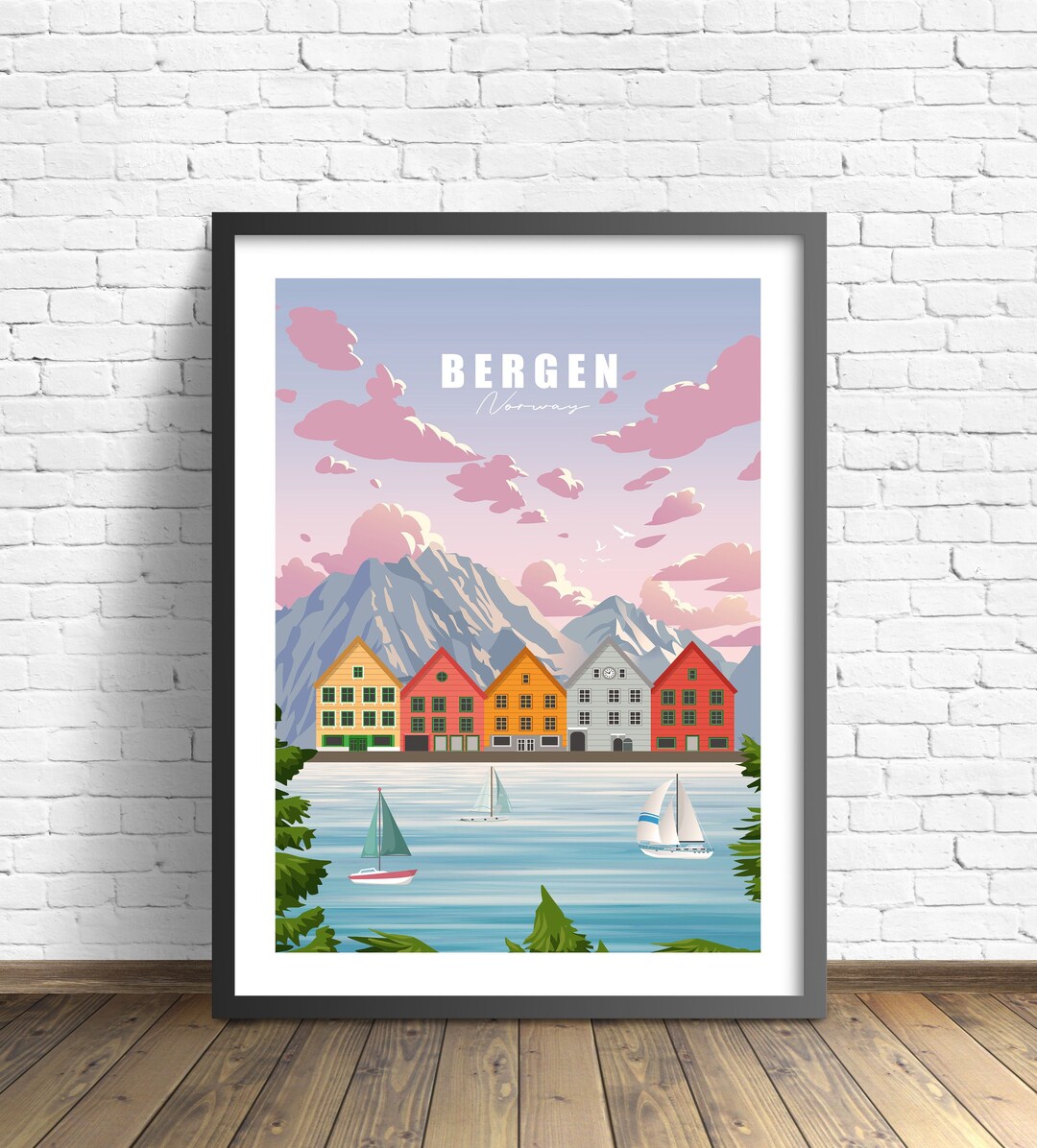 Bergen Print | Norway Poster | Travel Poster - Etsy