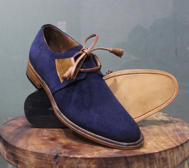 Handmade Leather Men's Blue Suede & Brown Leather Dual Color Leather ...