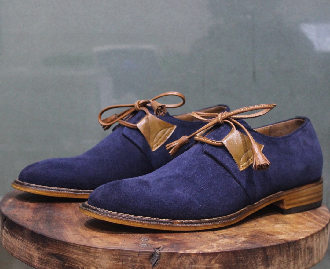 Handmade Leather Men's Blue Suede & Brown Leather Dual Color Leather ...