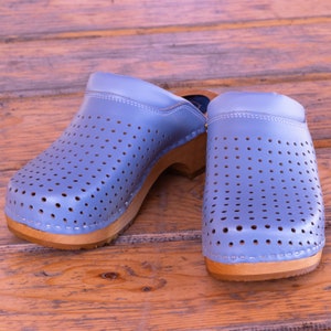 Blue Comfort Wooden Clogs - Natural Leather and Lightweight Lime Wood ...