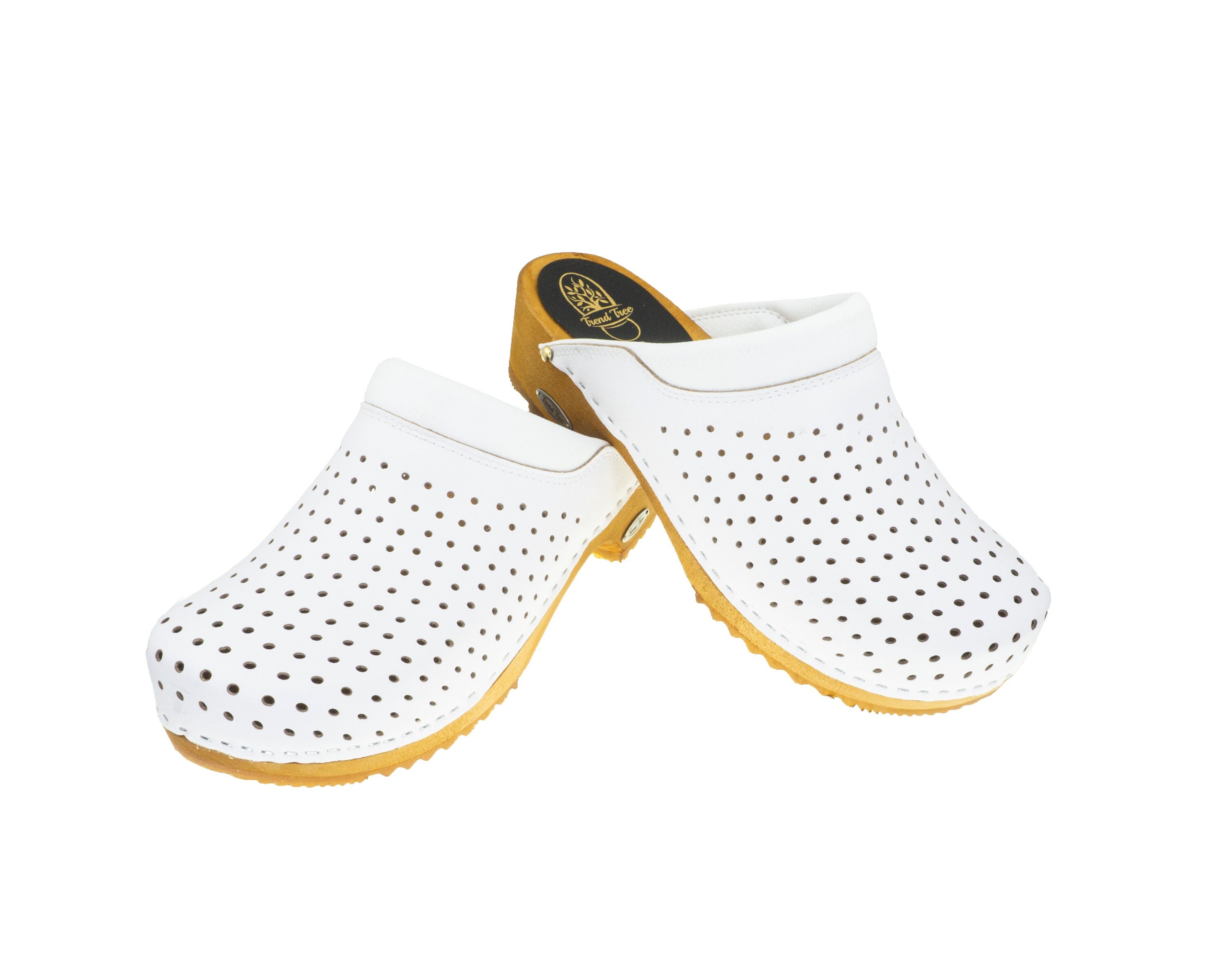 Comfortable White Swedish Wooden Clogs / Crafted From Natural Leather ...
