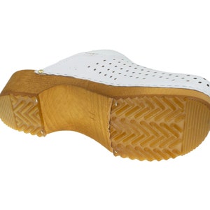 Comfortable White Swedish Wooden Clogs Natural Leather Lightweight Lime ...
