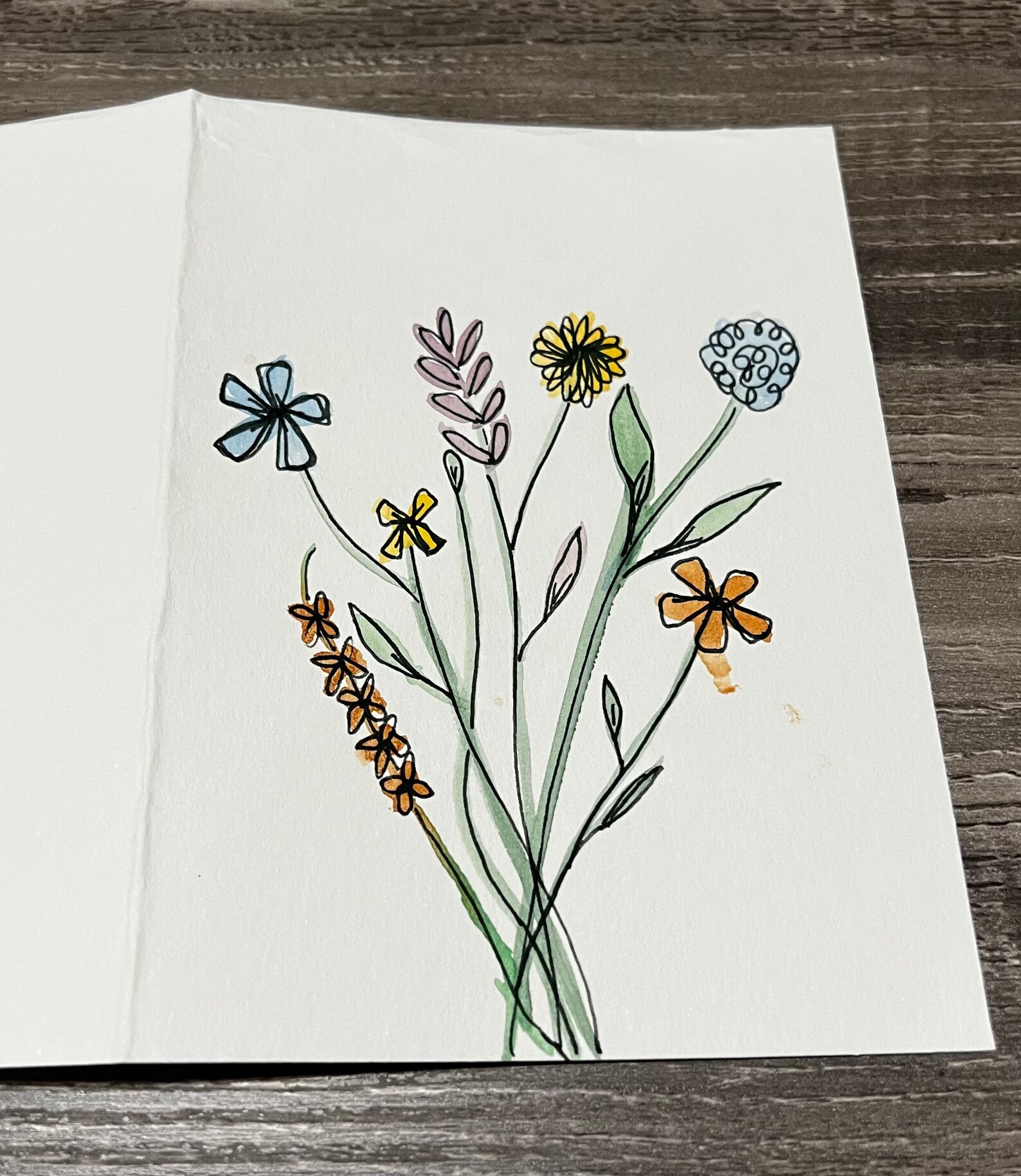 Hand Painted Watercolor Card Wildflowers - Etsy