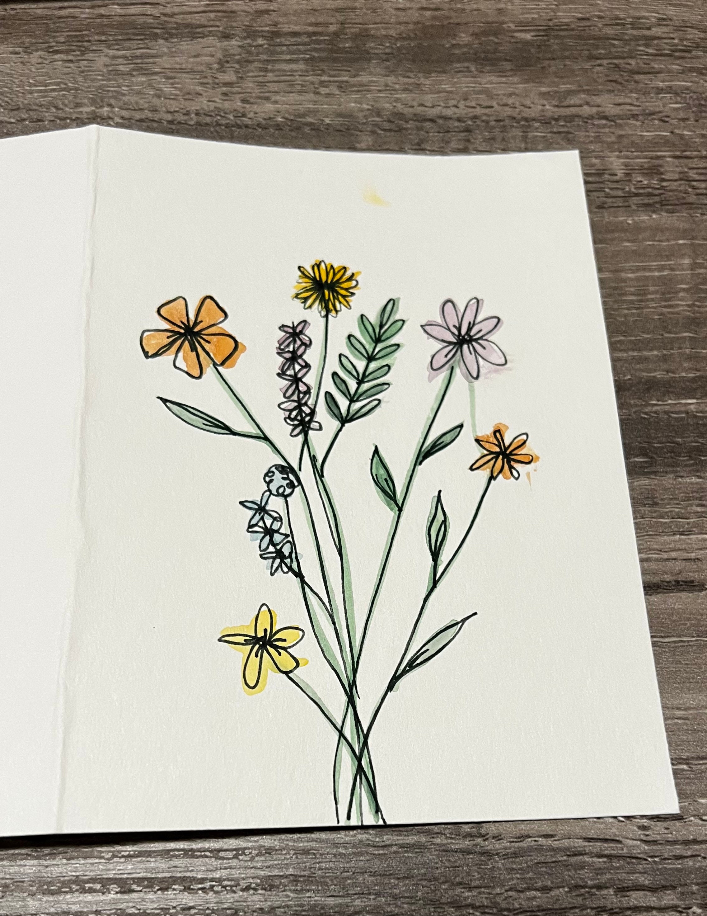 Hand Painted Watercolor Card Wildflowers - Etsy
