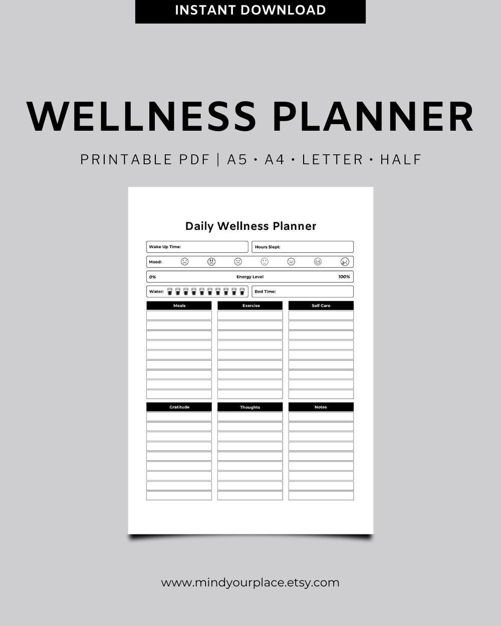 Digital Daily Wellness Journal, Printable Daily Goal Planner, Self Care ...