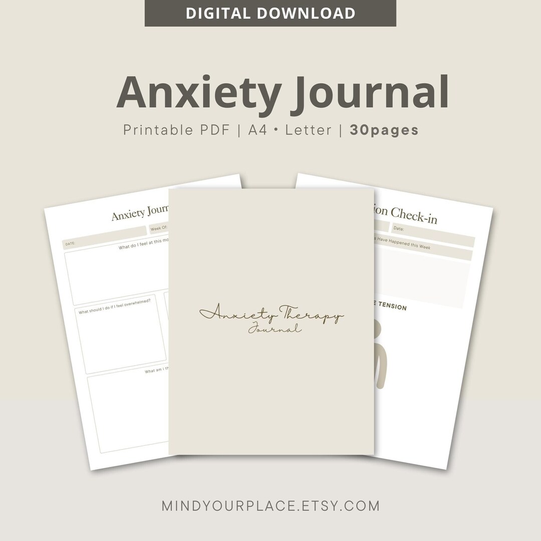Digital Anxiety Therapy Journal, Printable Anxiety Relief Worksheets ...
