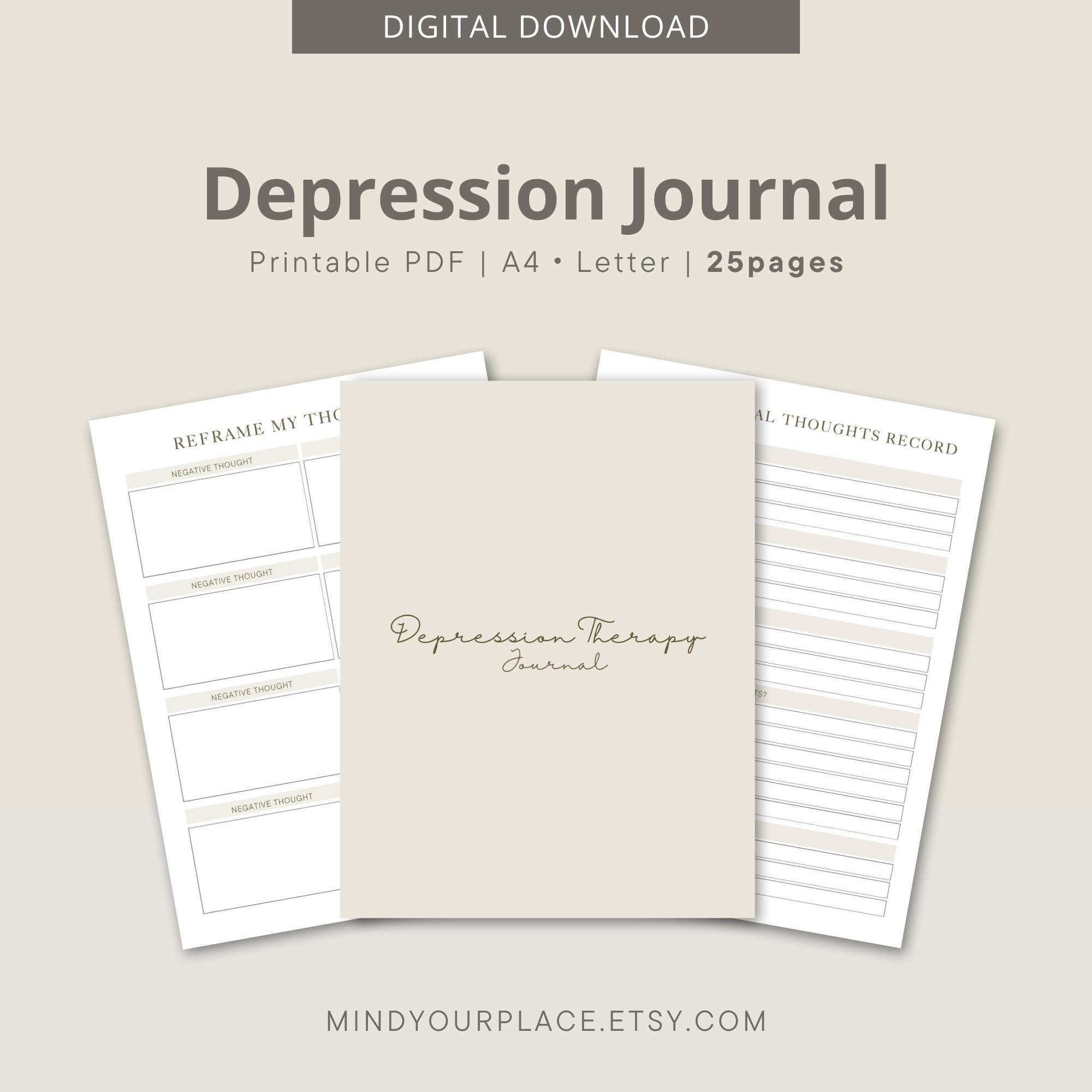 Digital Depression Journal, Printable Self Therapy Worksheets ...