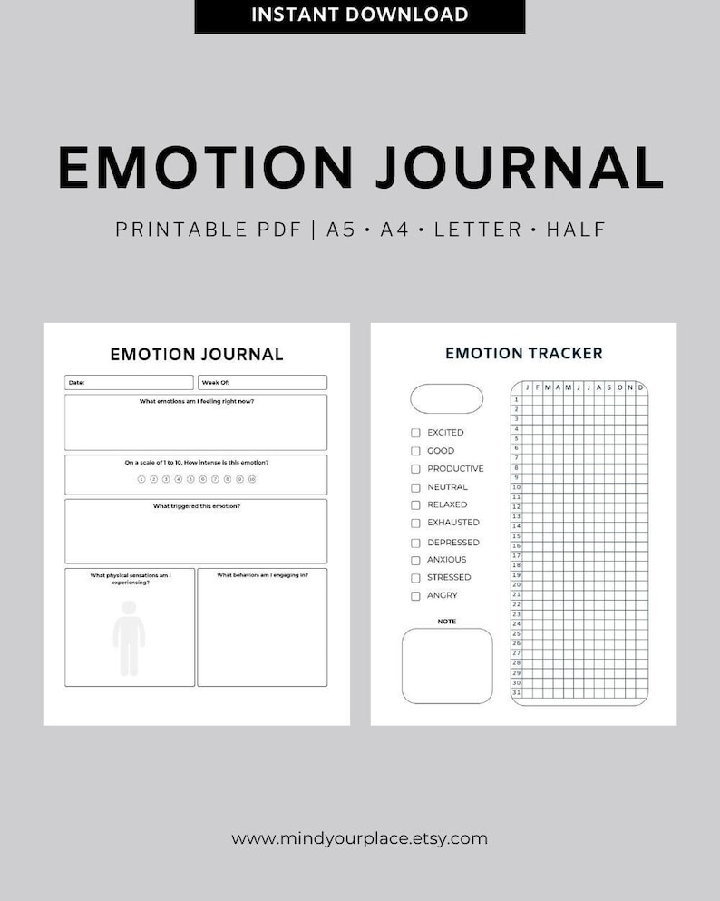 Printable Emotion Journal, Digital Mood Tracker, Anger Journal Prompts ...