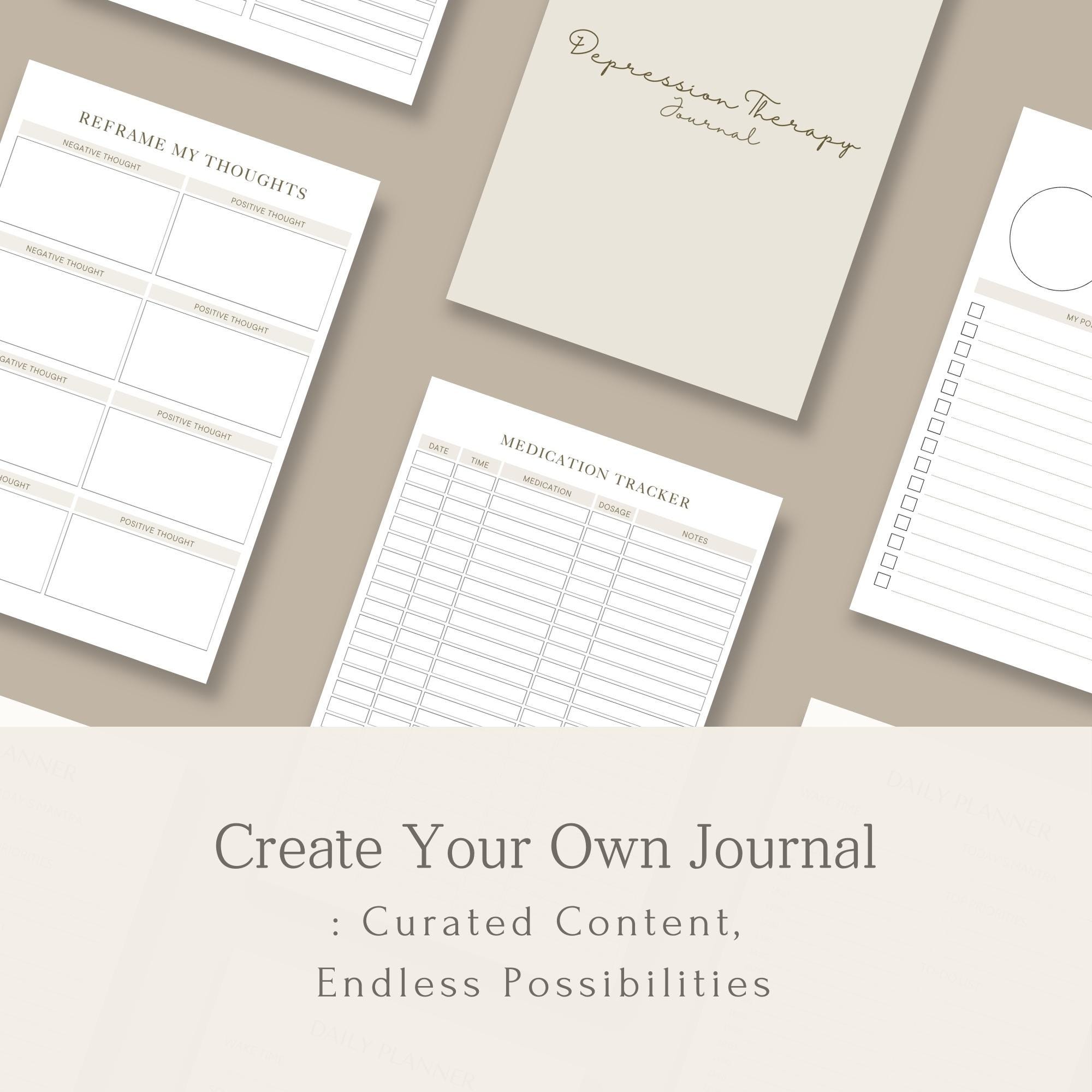 Digital Depression Journal, Printable Self Therapy Worksheets ...