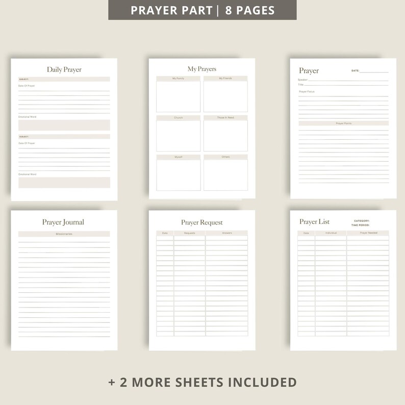 Printable Prayer Journal, Digital Bible Study Template, Christian ...
