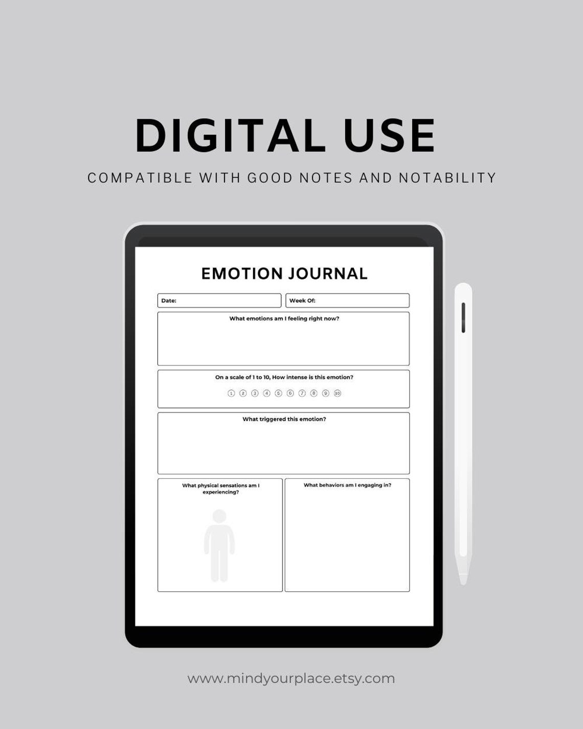 Printable Emotion Journal, Digital Mood Tracker, Anger Journal Prompts ...