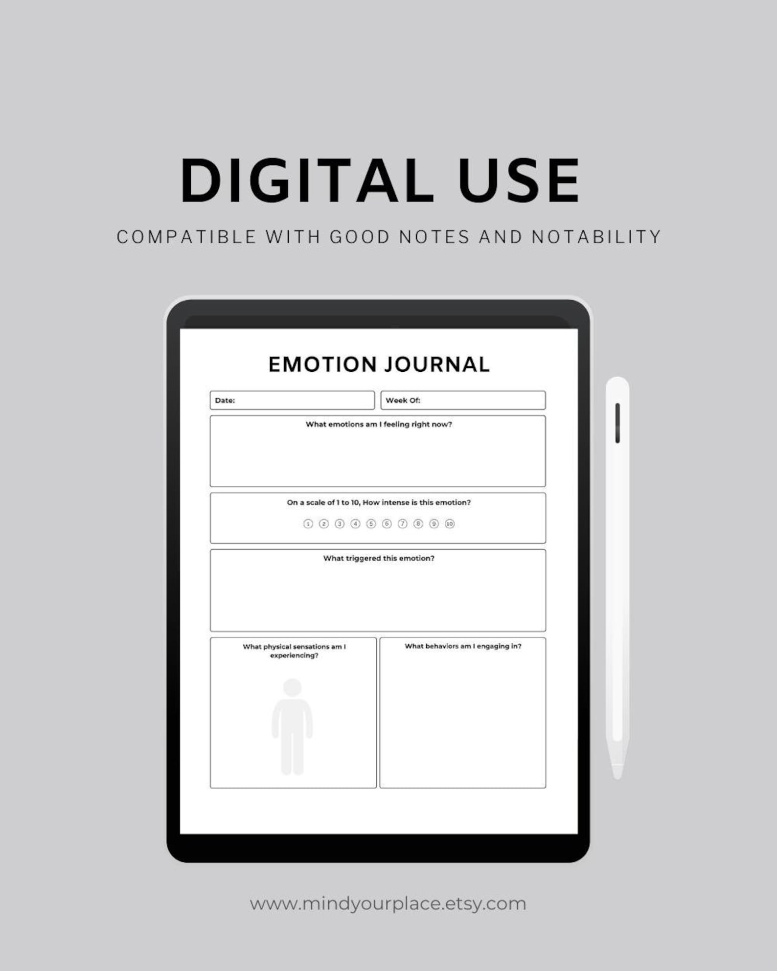 Printable Emotion Journal, Digital Mood Tracker, Anger Journal Prompts ...