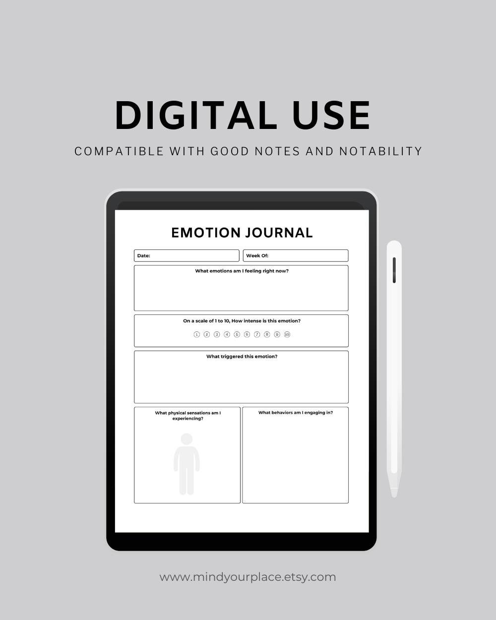 Printable Emotion Journal, Digital Mood Tracker, Anger Journal Prompts ...