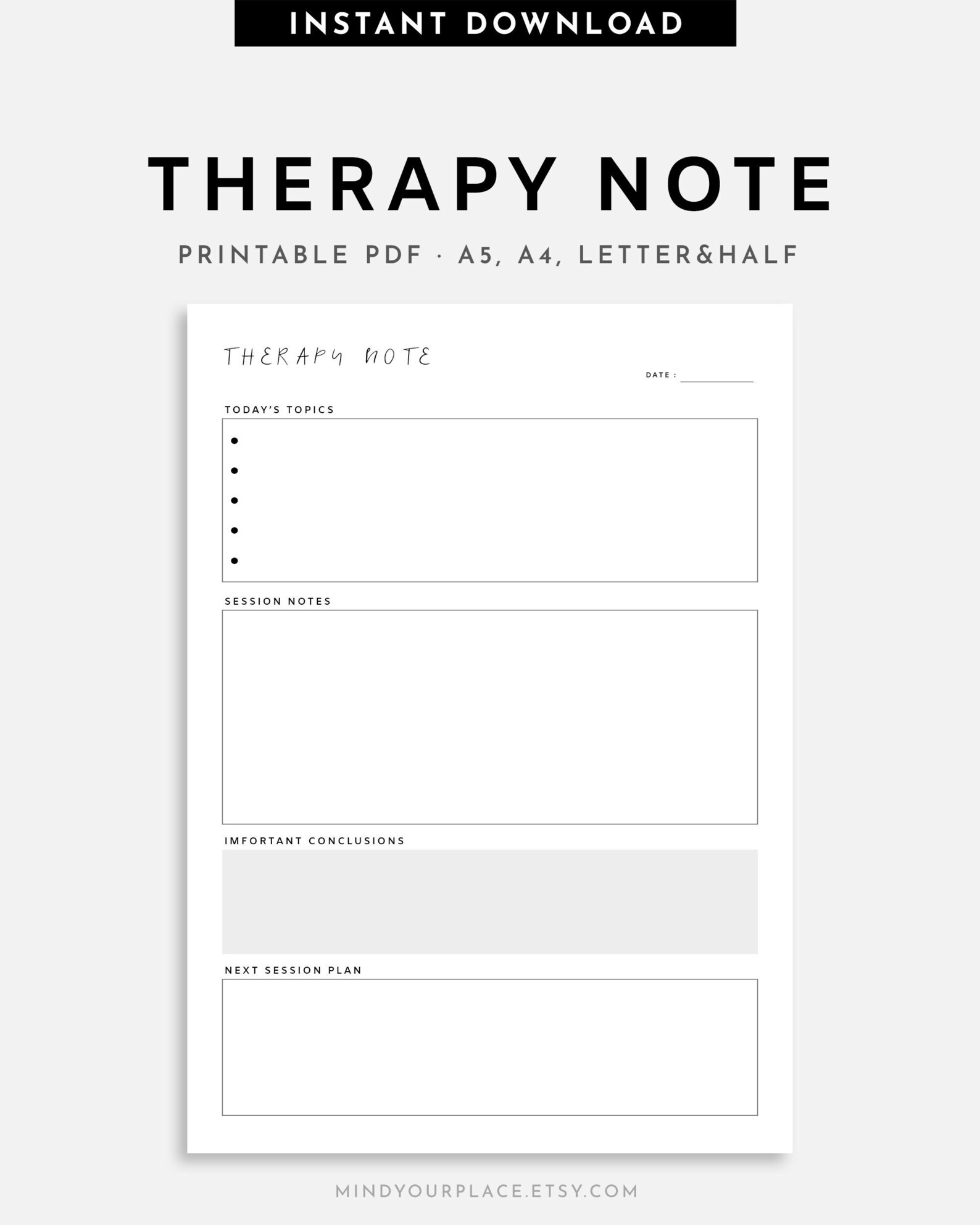 Printable Therapy Progress Note, Therapy Journal Template PDF, Mental ...