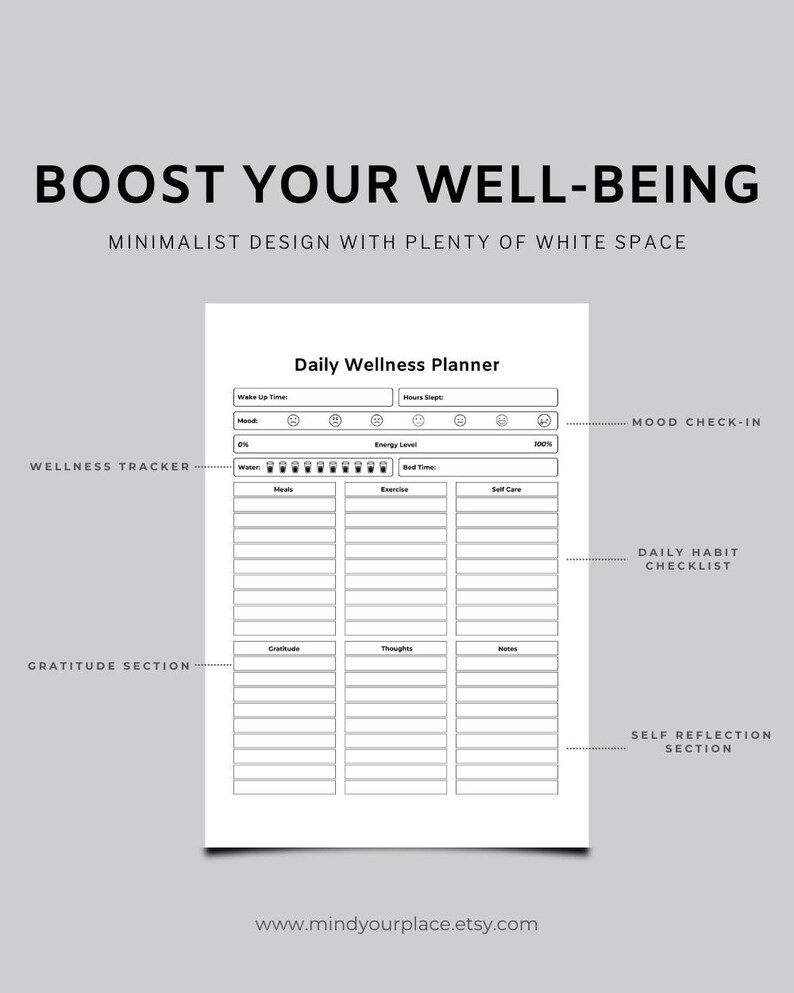 Digital Daily Wellness Journal, Printable Daily Goal Planner, Self Care ...