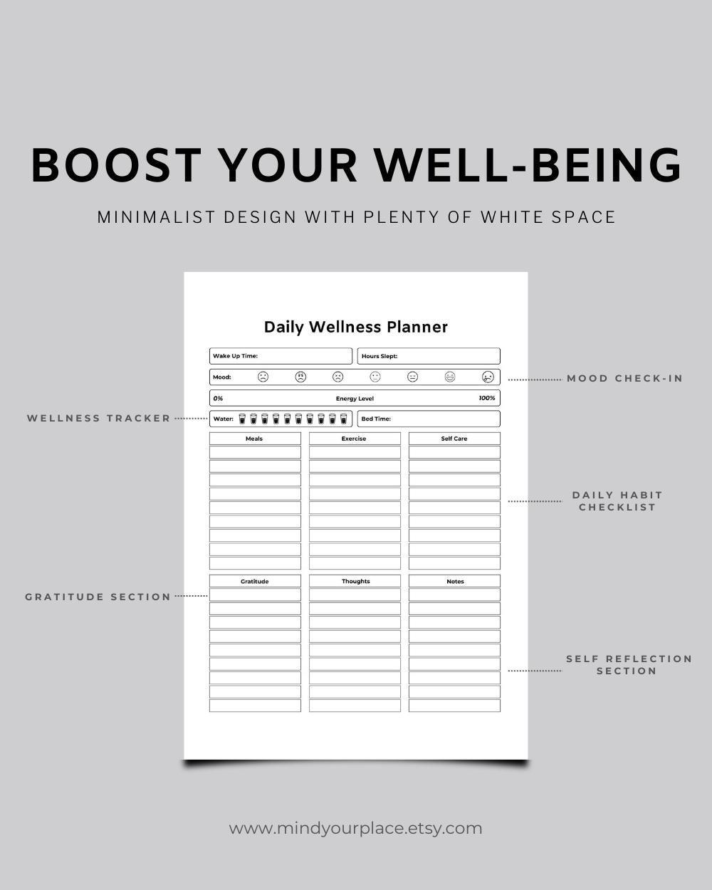 Digital Daily Wellness Journal, Printable Daily Goal Planner, Self Care ...