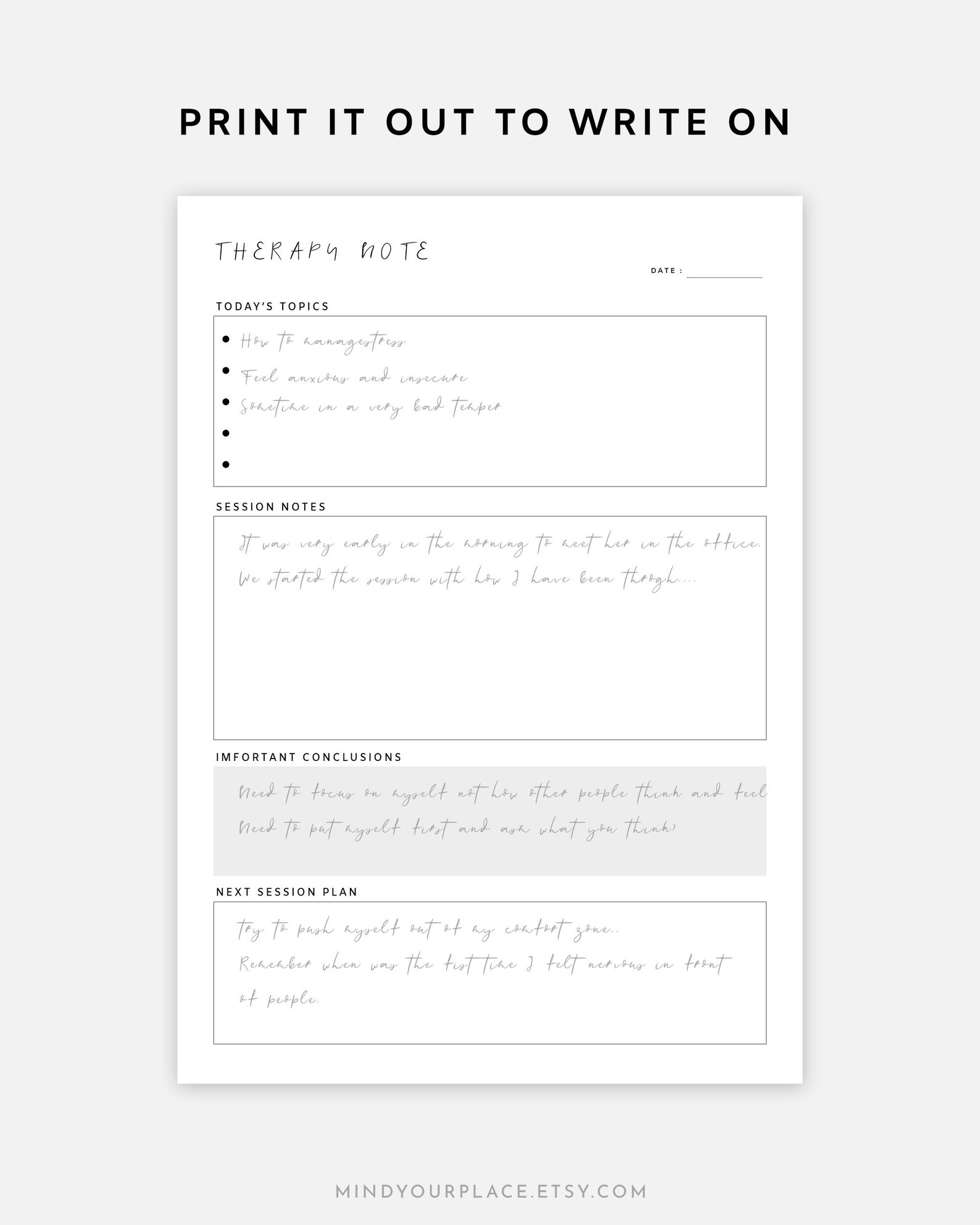 Printable Therapy Progress Note, Therapy Journal Template PDF, Mental ...