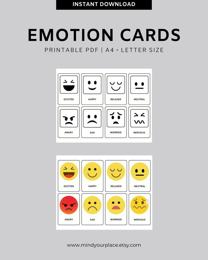 Printable Emotion Cards for Adults, Feeling Flash Cards, Therapy Tools ...