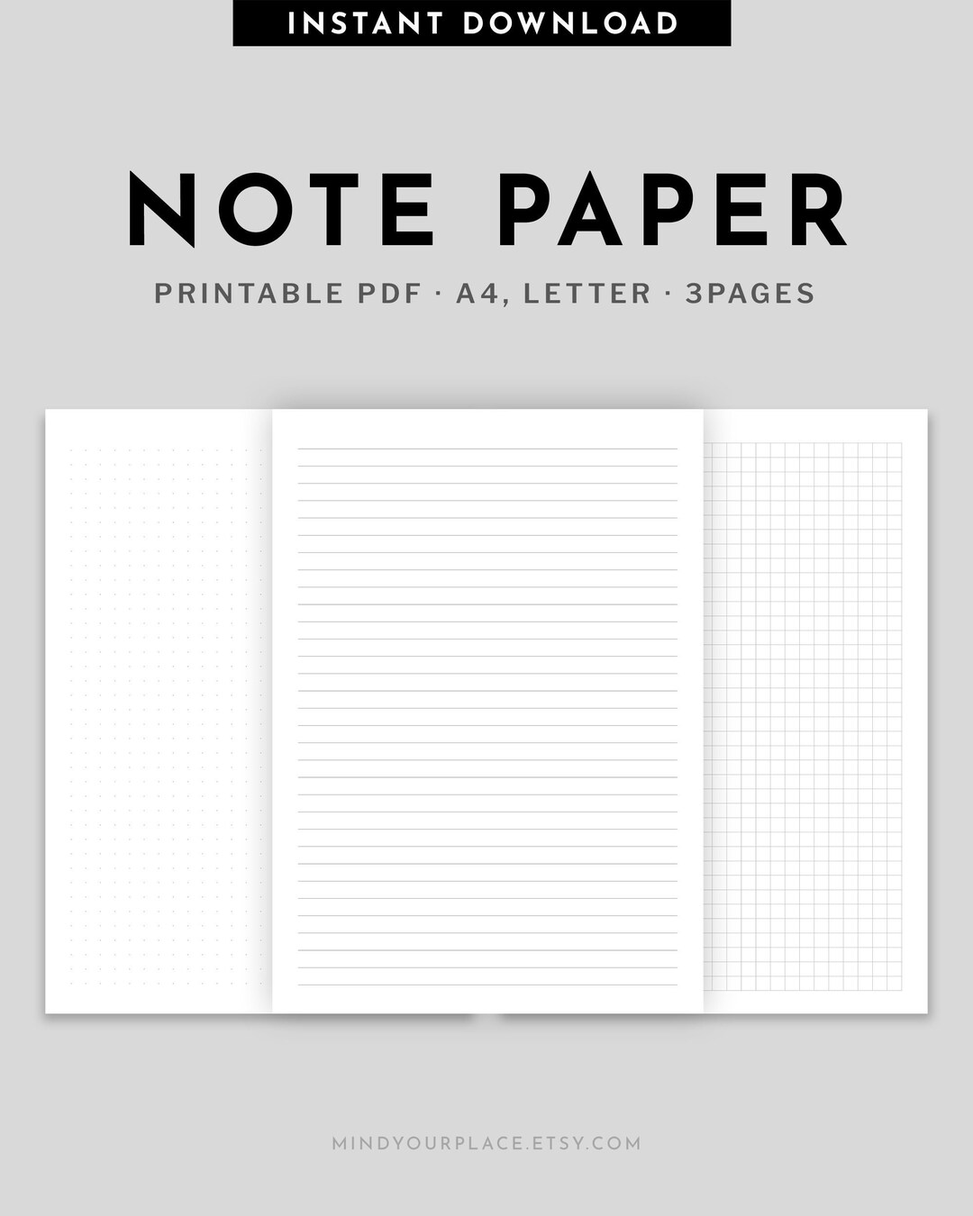 Printable Note Paper: Lined, Grid, Dot (A4, Letter) (digital Download ...