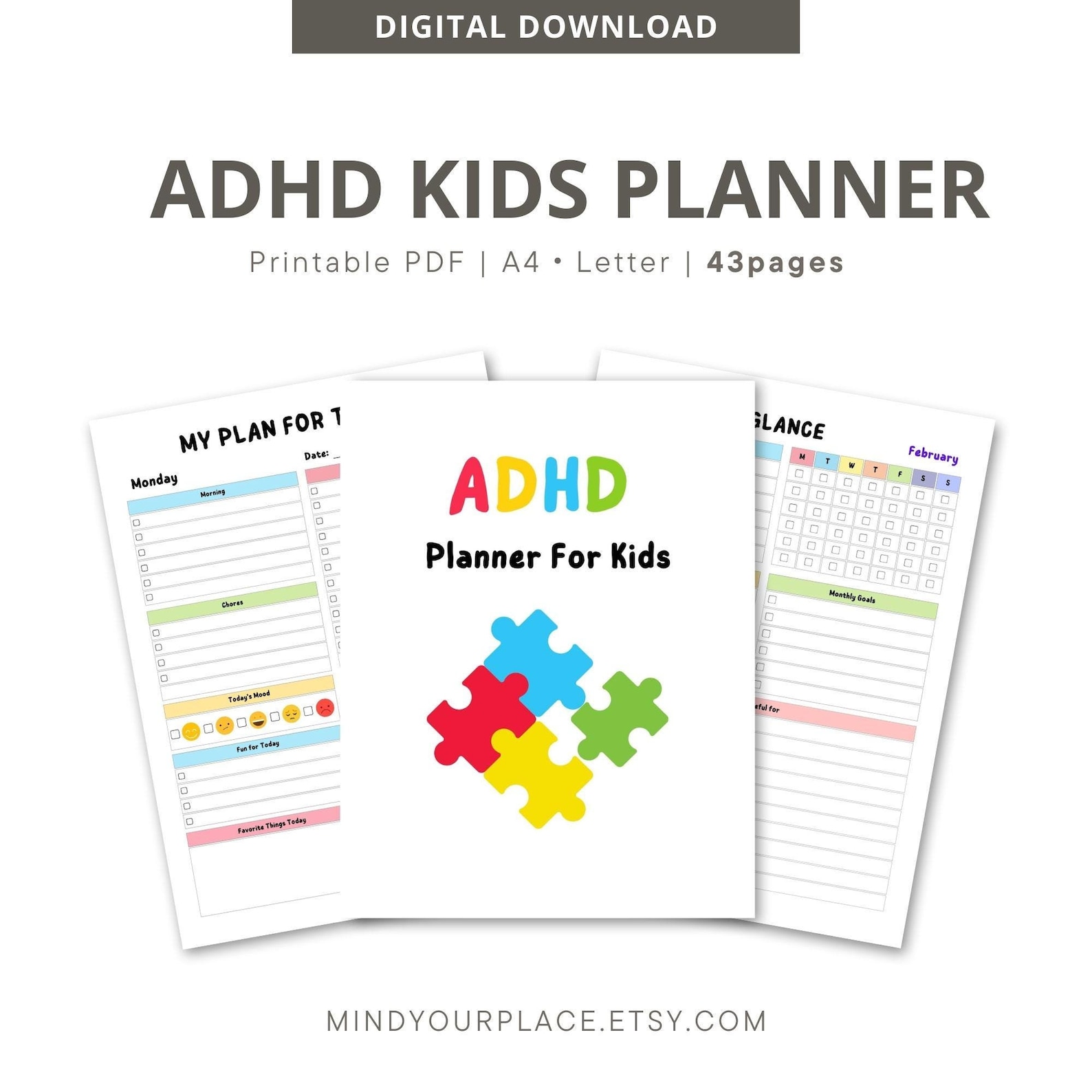 Printable ADHD Planner for Kids, Digital ADHD Resources Journal ...