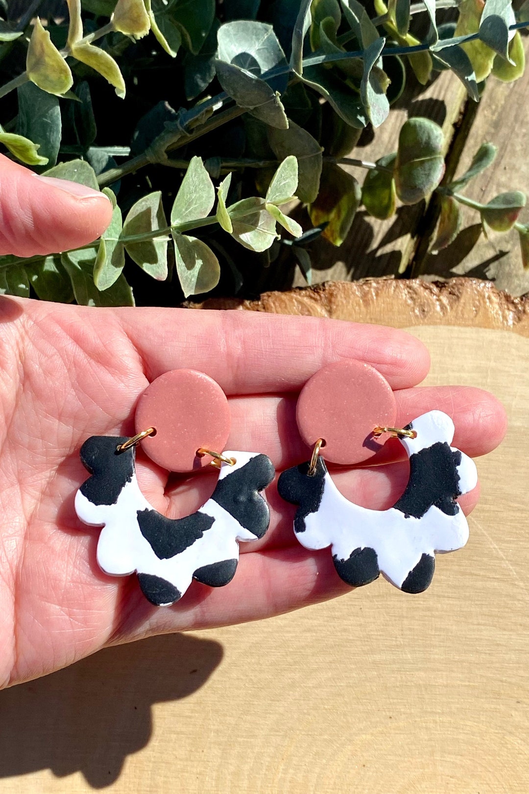 Cow Print Arch Earrings, Polymer Clay Earrings, Western Style, Farm ...