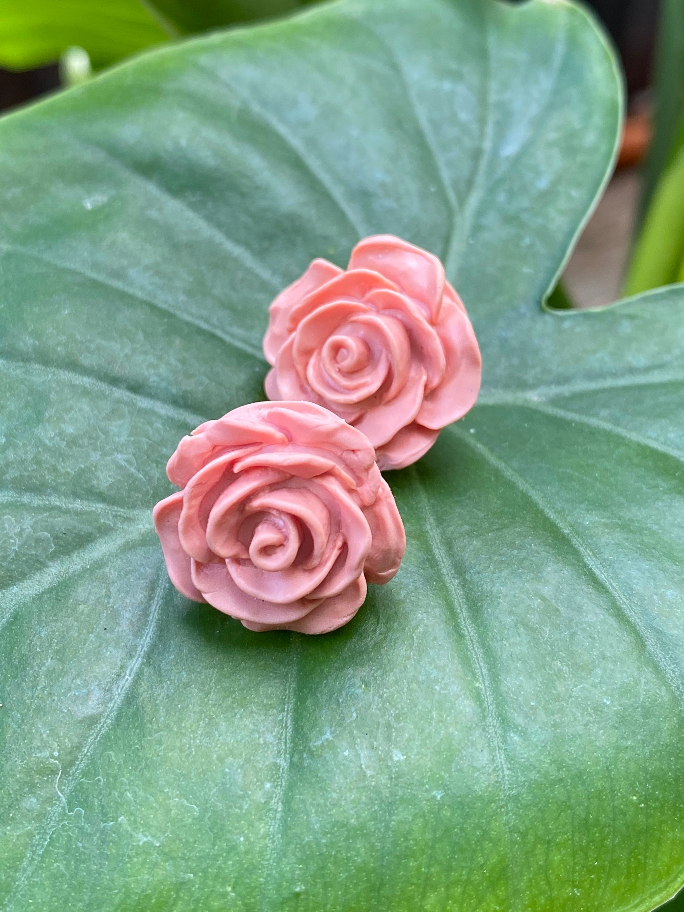 Clay Studs Neutral color roses polymer clay roses cute | Etsy