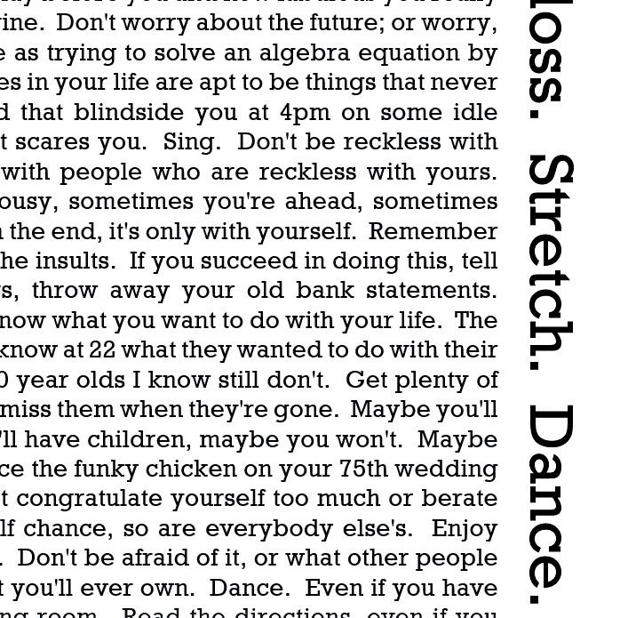 Baz Luhrmann - Sunscreen Lyrics - Everyone's Free, A4 / A5 Print or ...