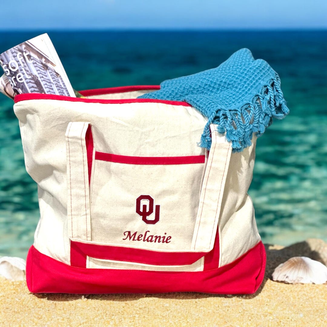 XL University of Oklahoma Personalized Embroidered Canvas Tote Bag ...
