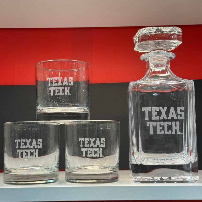 Engraved Sand Carved Texas Tech Decanter and Rocks Glasses, Red Raider ...
