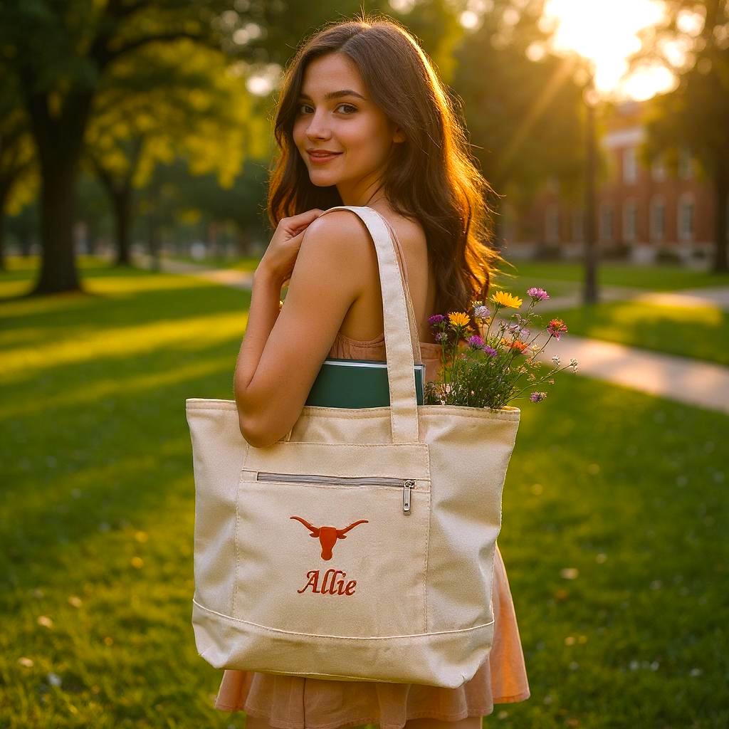 University Of Texas Personalized Embroidered Canvas Tote Bag With
