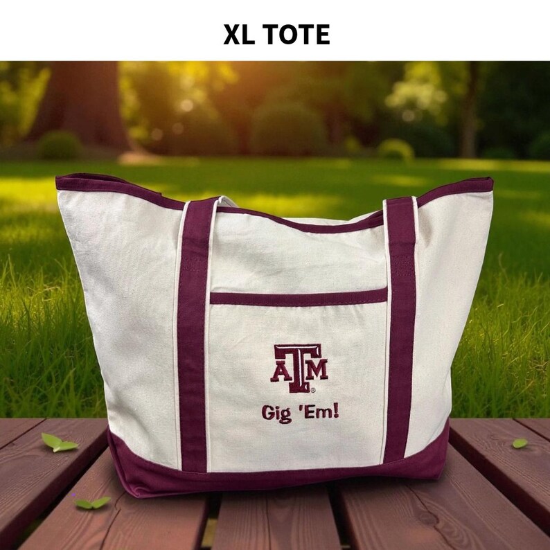 Texas A&M Gig 'em Embroidered Canvas Tote Bag, Graduation Gift ...