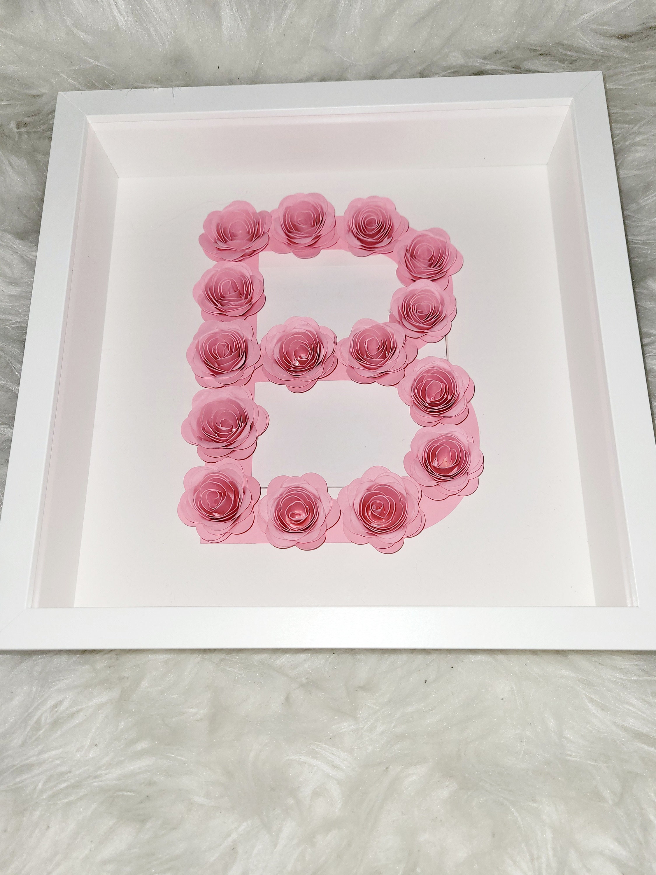 Custom shadow box Monogram shadow box Paper roses Shadow | Etsy