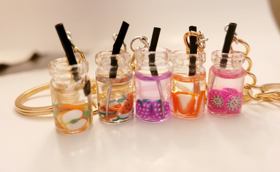 Fruit water key chain Mini drink charm Mini drink keyring - Etsy.de