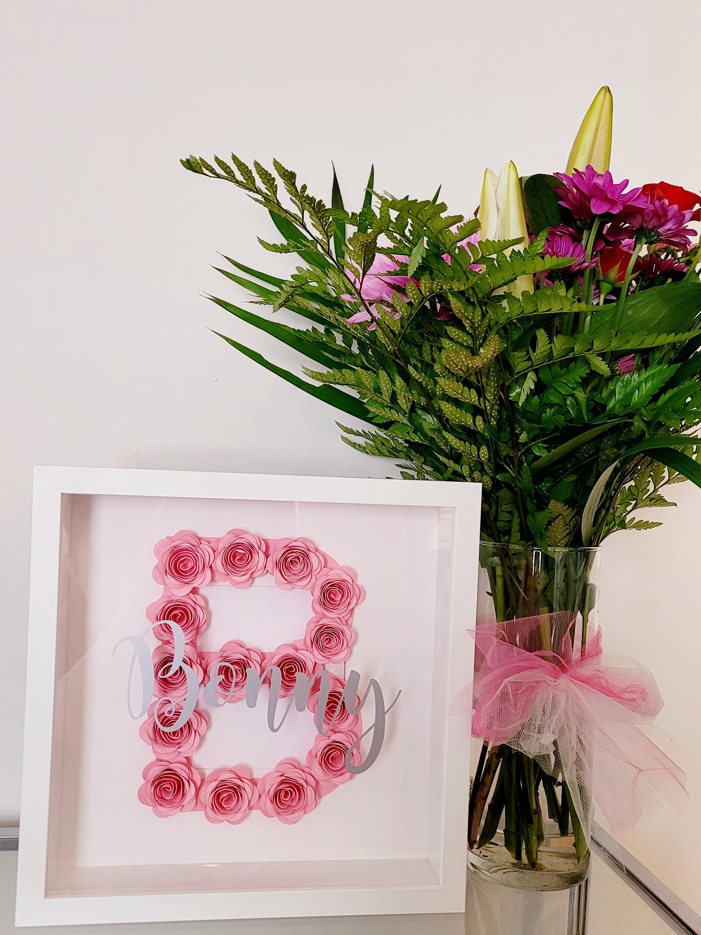 Custom Shadow Box Monogram Shadow Box Paper Roses Shadow - Etsy UK