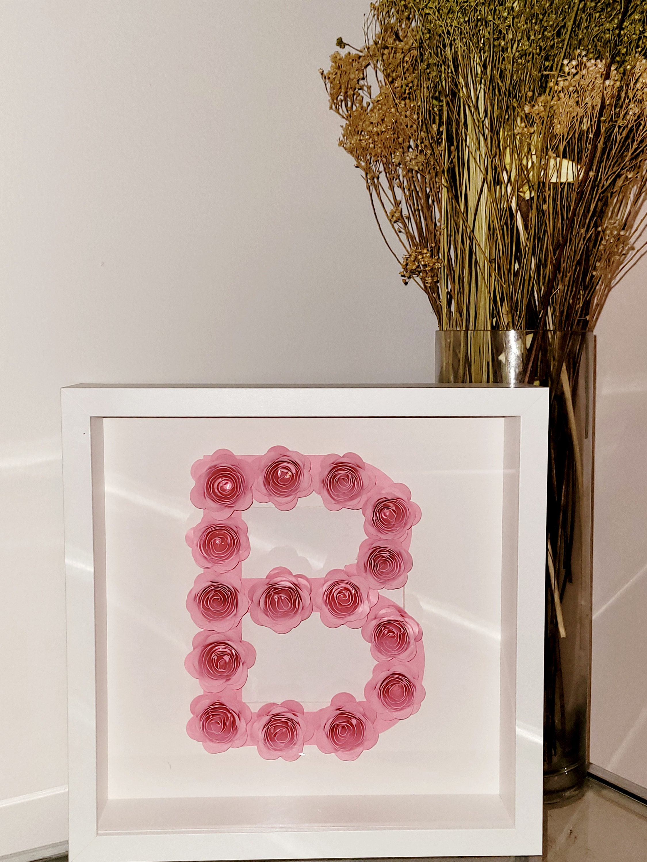 Custom Shadow Box Monogram Shadow Box Paper Roses Shadow - Etsy UK