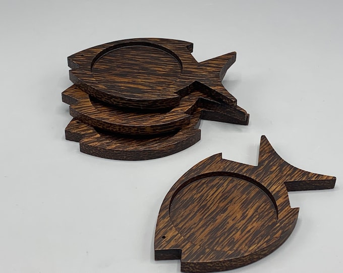 Four 4 Vintage Fish Shaped Coasters in Hardwood, MCM, 1960s - Etsy