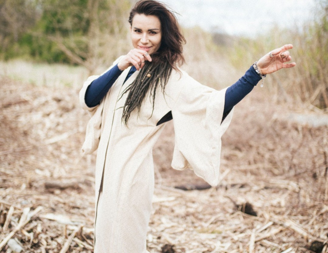 Double-sided Fall Kimono Coat | Light and Dark Beige Organic Cotton ...