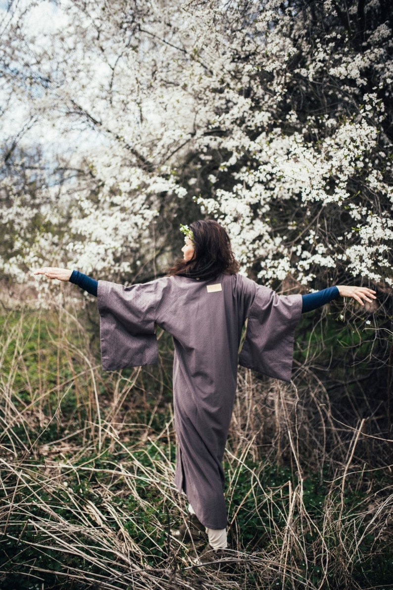 Double-sided Spring Kimono Coat Dark and Light Beige Cotton Kimono Robe ...